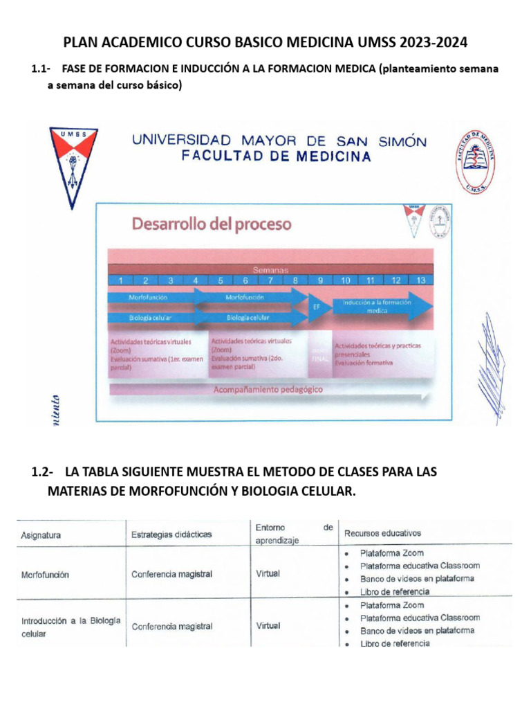 Plan Academico Curso Basico Medicina Umss 2023 | PDF Plan Academico Curso Basico Medicina Umss 2023 | PDF