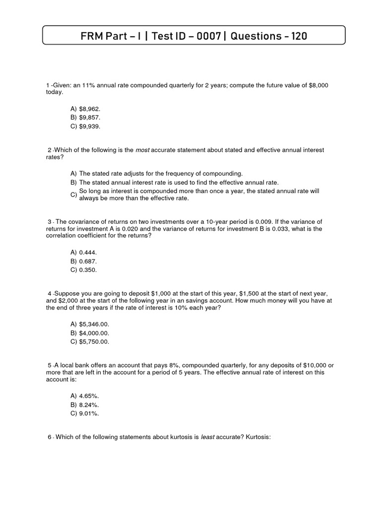 FRM Test 07 QS | Download Free PDF | Internal Rate Of Return | Net ...