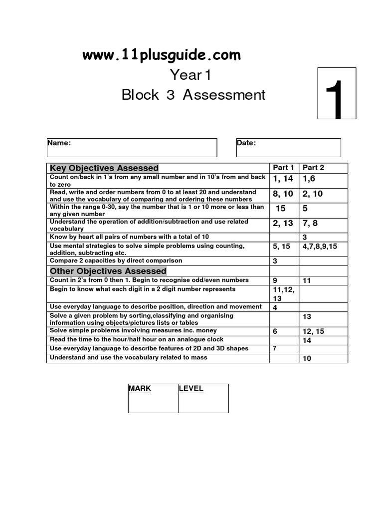 Year 1 Term 3 Maths Assessment | PDF