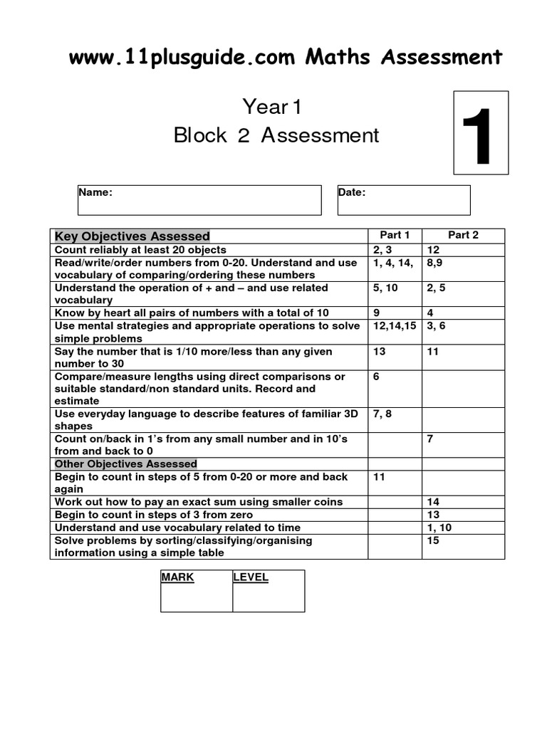 Year 1 Maths Assessment Term 2 | PDF