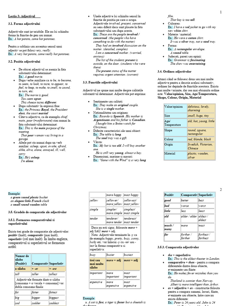 Lectii Engleza | PDF | Adjective | Semantic Units