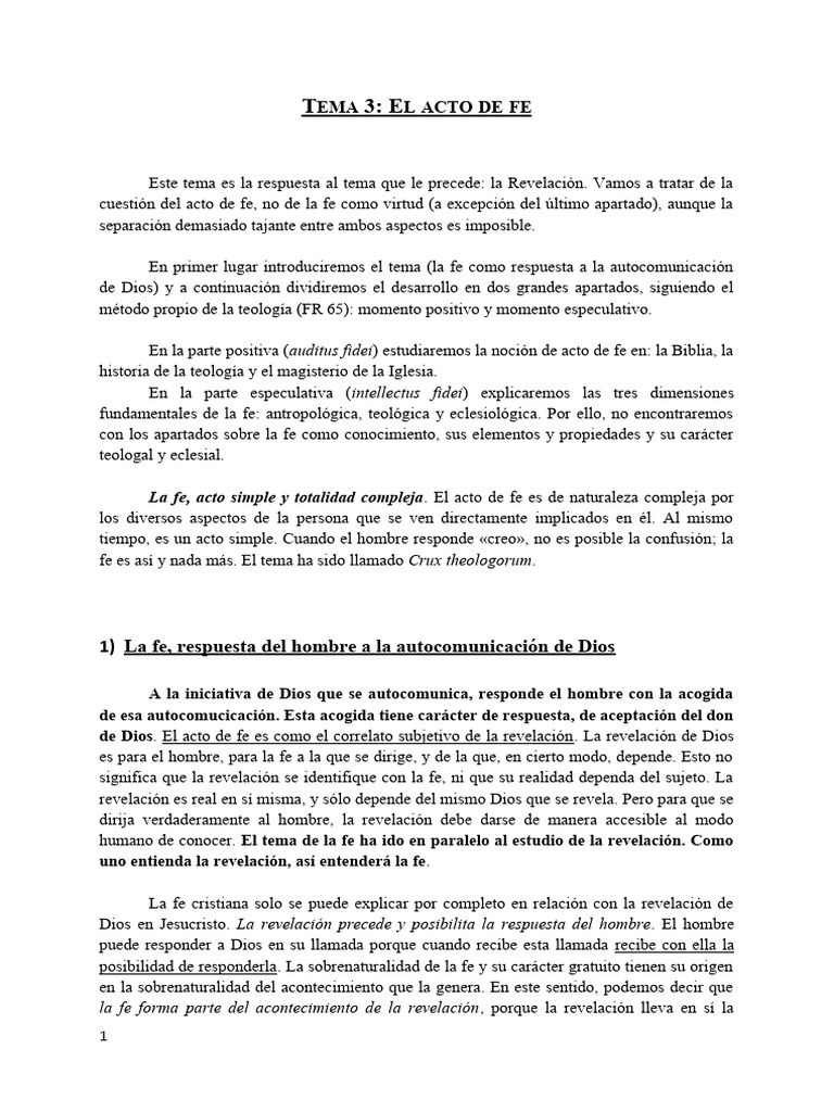 Tema 3 - El Acto de La Fe | PDF | Fe | Gracia divina