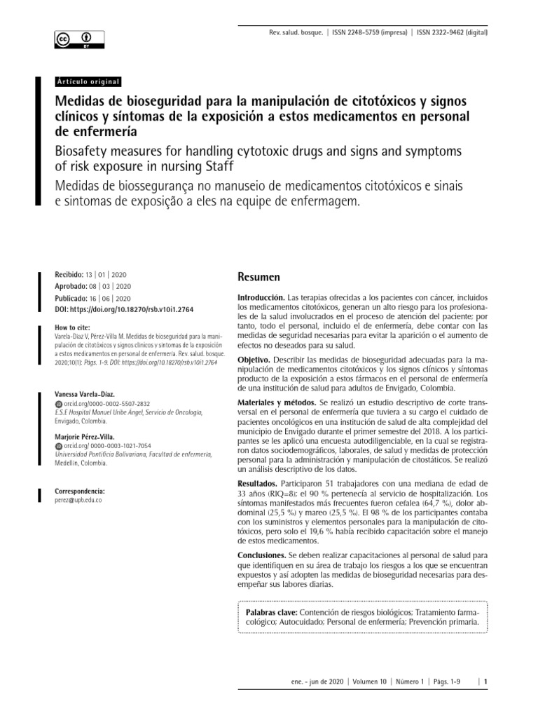 bioseguridad para la manipulación de citotóxicos | PDF