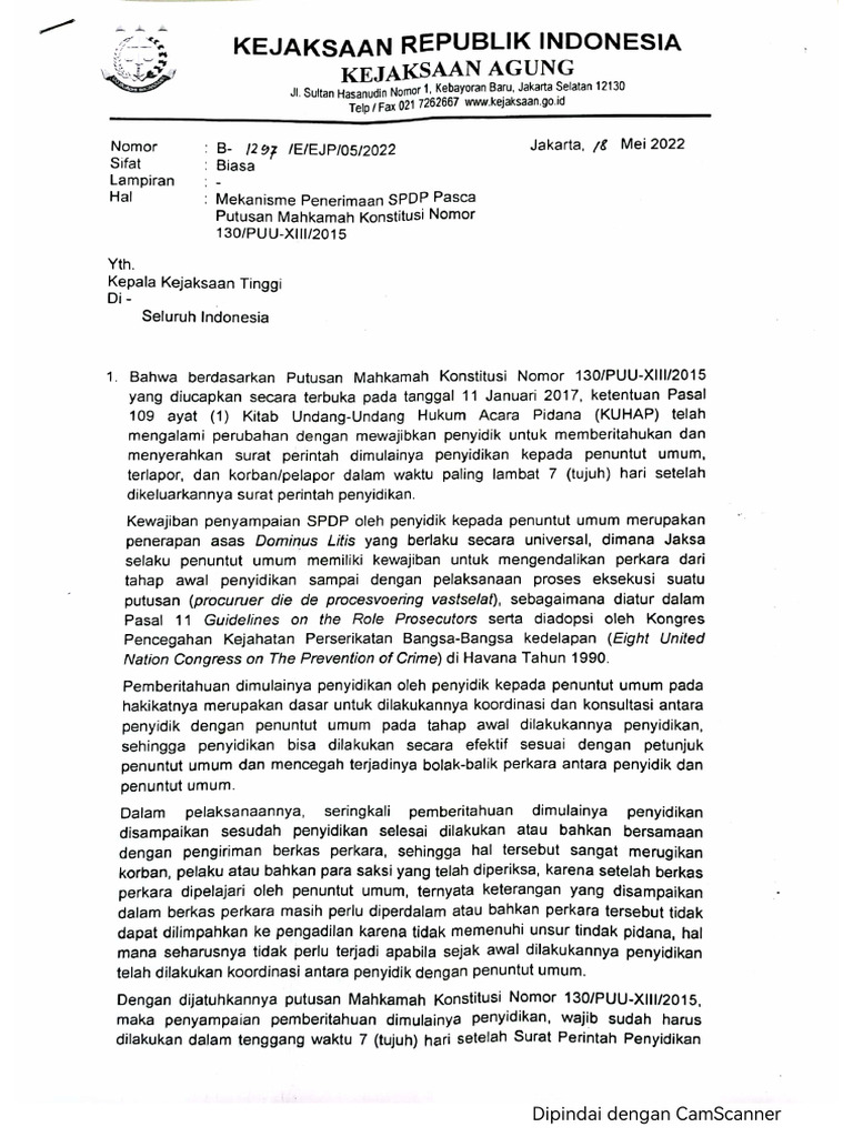 Surat Edaran Kejagung Tentang SPDP | PDF