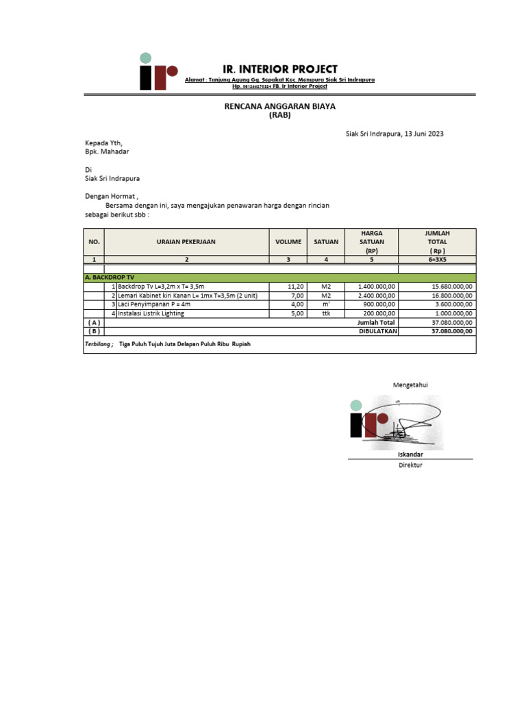 Penawaran Harga Proyek Interior | PDF