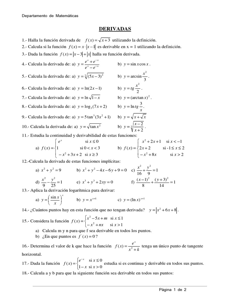Teoría y ejercicios. Derivadas | PDF | Derivado | Matemáticas