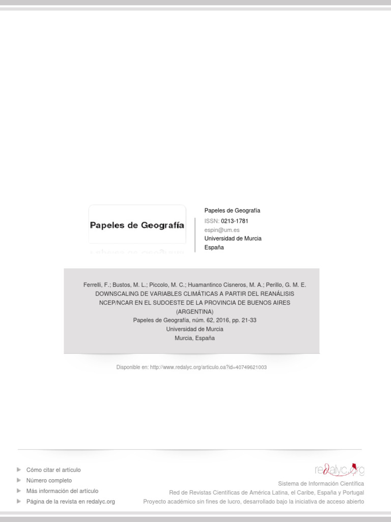 Downscaling de Variables Climáticas A Partir Del Reanálisis Ncep/ncar en El Sudoeste de La ...