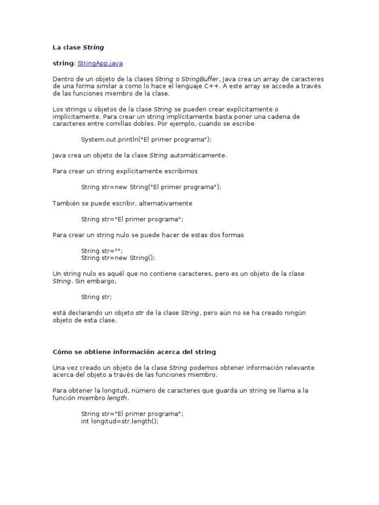 La Clase String | PDF | Cadena (informática) | Java (lenguaje de ...