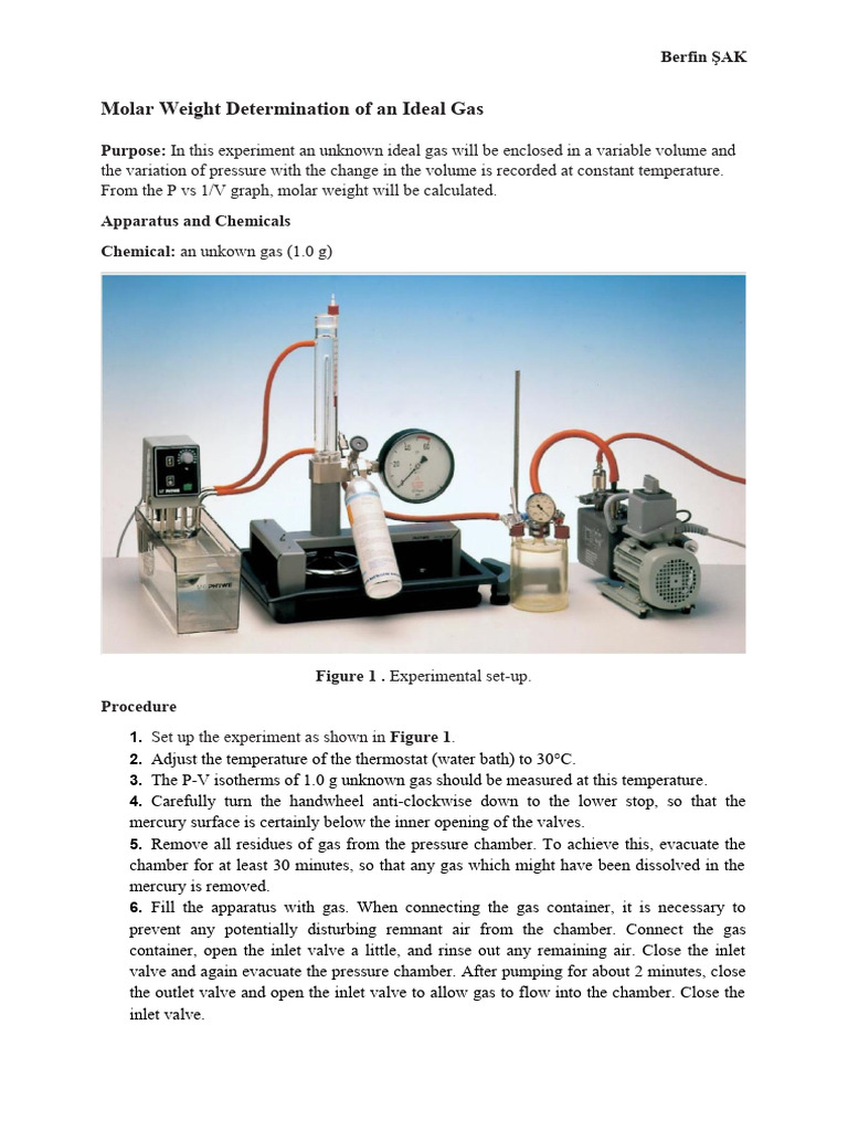 Molar Weight Determination of An Ideal Gas | PDF | Gases | Pressure