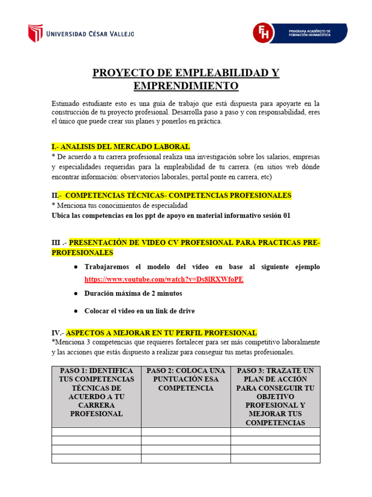 Trabajo Tutoria Viii Proyecto de Empleabilidad y Emprendimiento 2023 | PDF