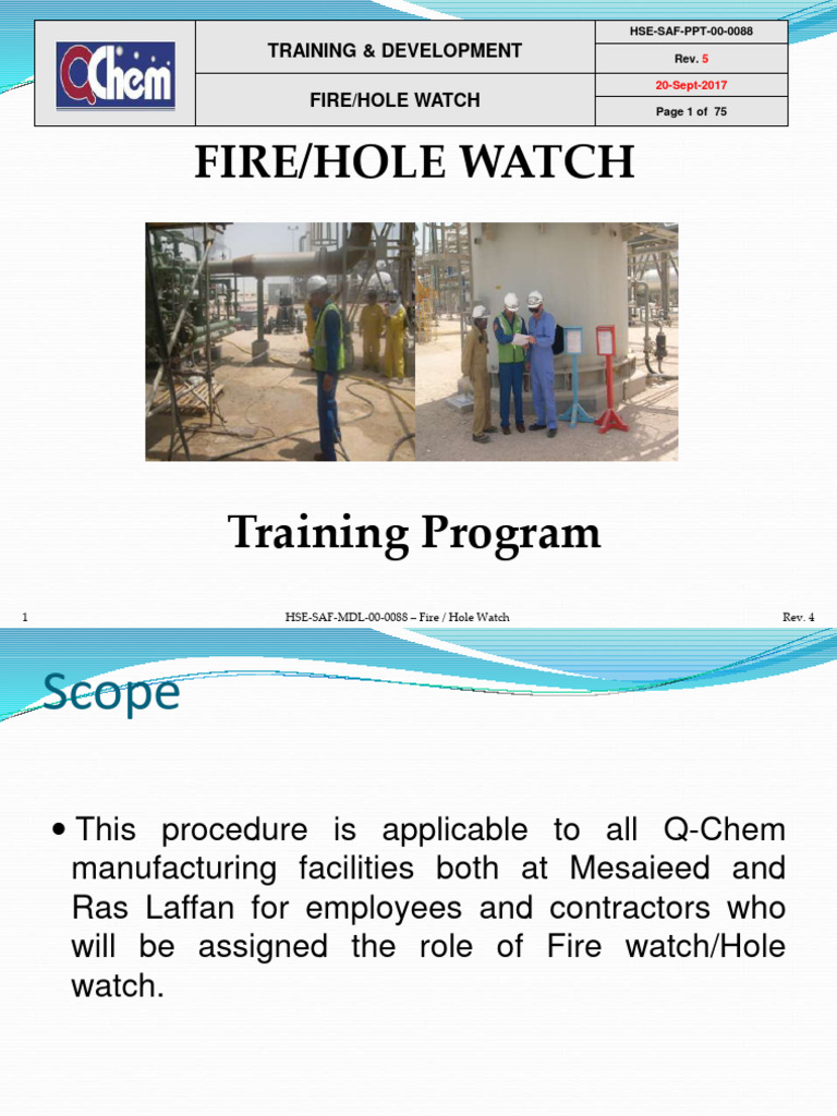 Fire and Hole Watch Training Guide | PDF | Fires | Combustion