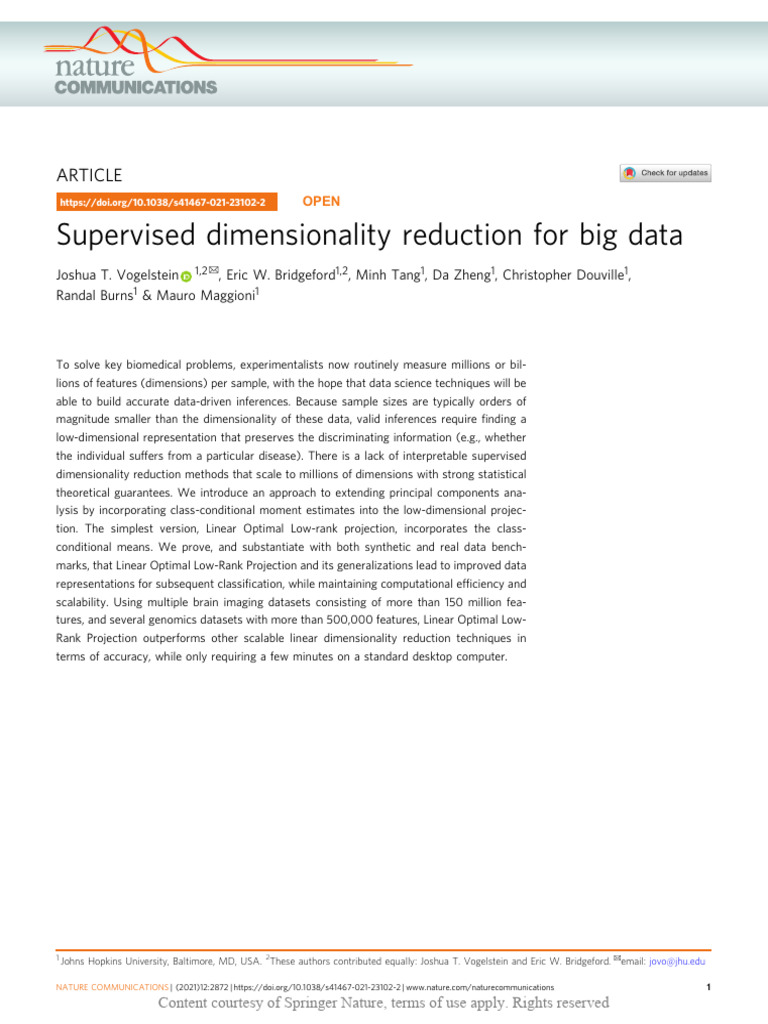 Supervised Dimensionality Reduction For Big Data | PDF | Principal Component Analysis | Statistics
