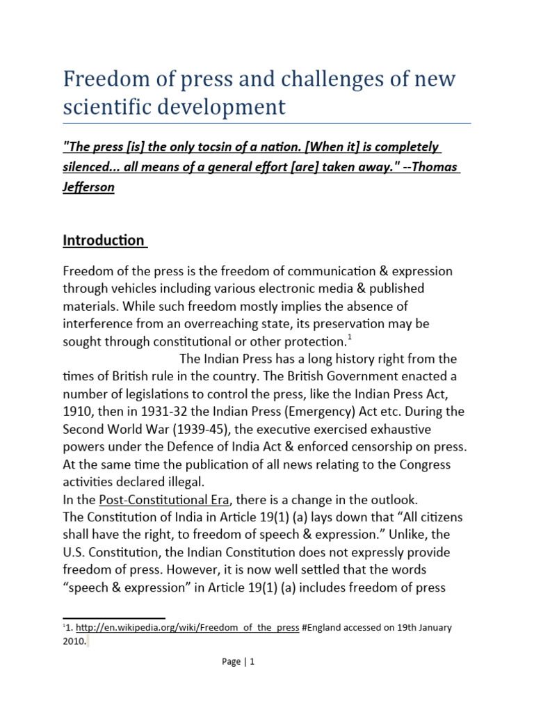 Freedom of Press: Challenges and Importance | PDF | Freedom Of The ...