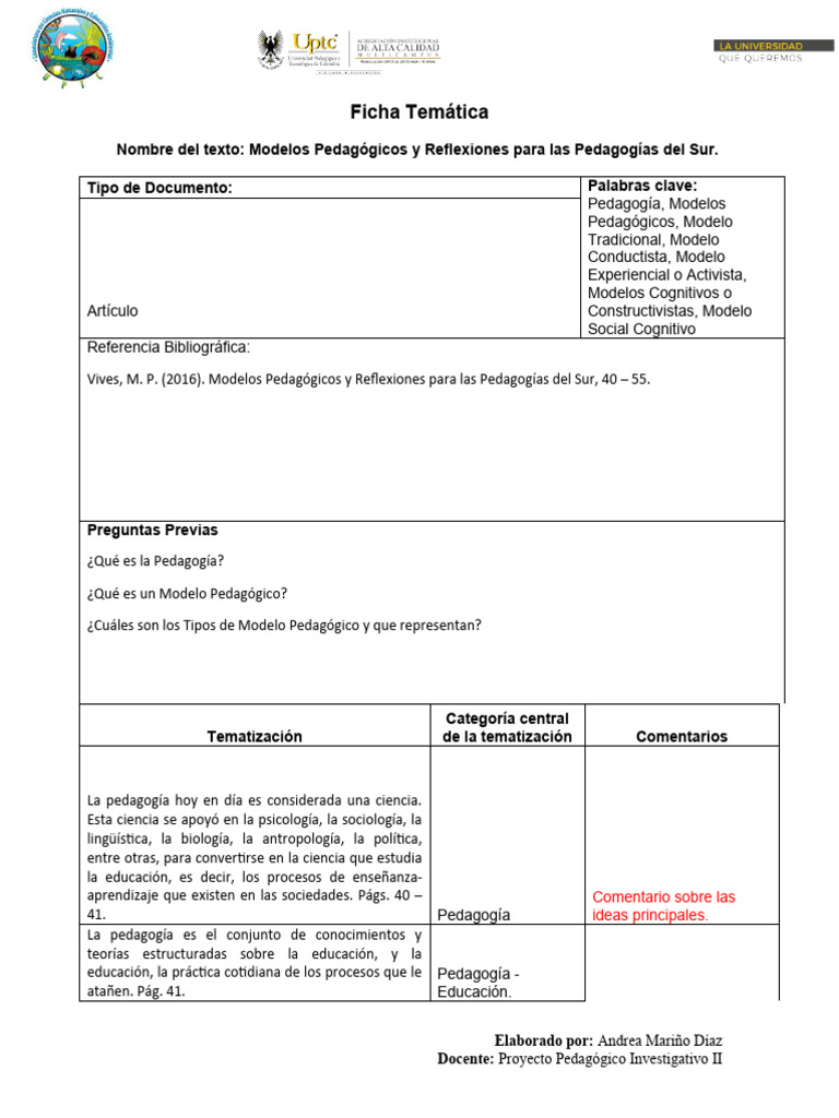 1 - Ficha Temática Modelos Pedagógicos | Descargar gratis PDF ...
