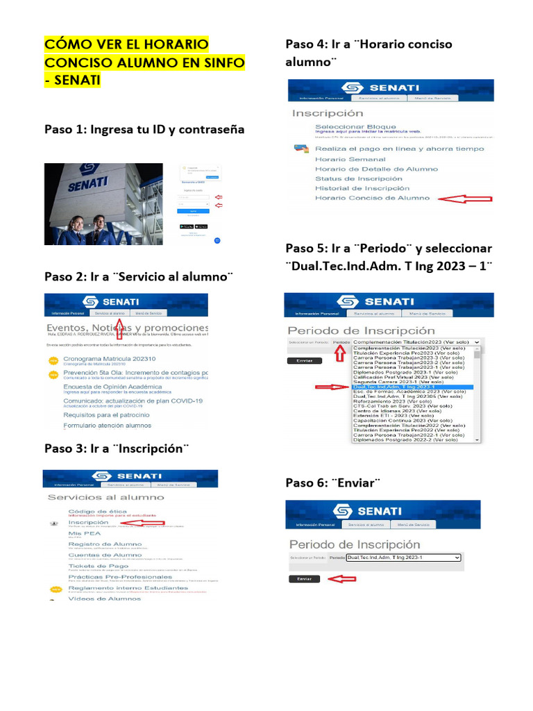 Pasos para Ver Horario Conciso Alumno - Senati | PDF