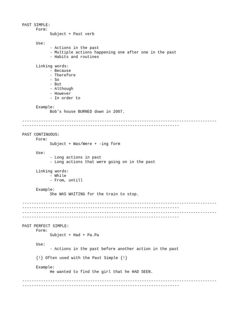 Engels Samenvatting Past Tenses | PDF