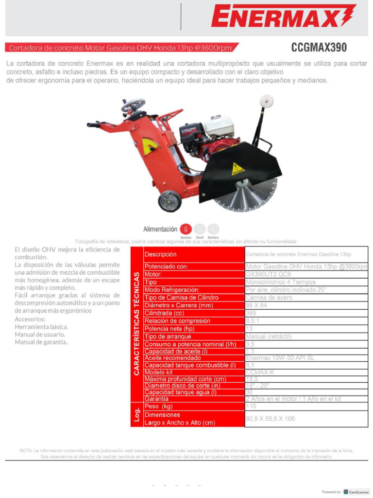 Ficha Tecnica Cortadora Concreto | PDF
