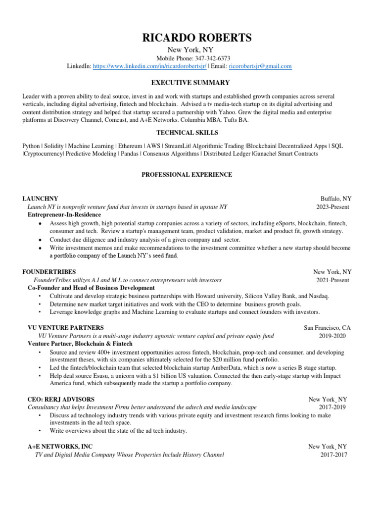 Entrepreneur Resume RRJ | PDF | Startup Company | Small Business ...