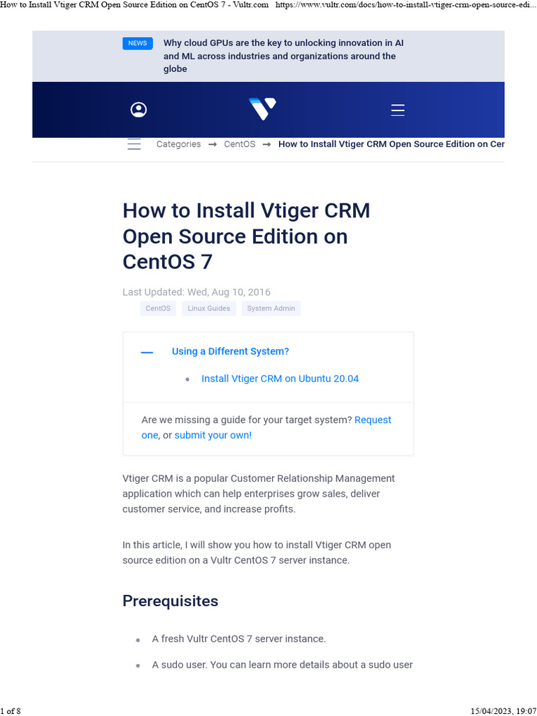 How To Install Vtiger CRM Open Source Edition On CentOS 7 | PDF | Sudo | World Wide Web