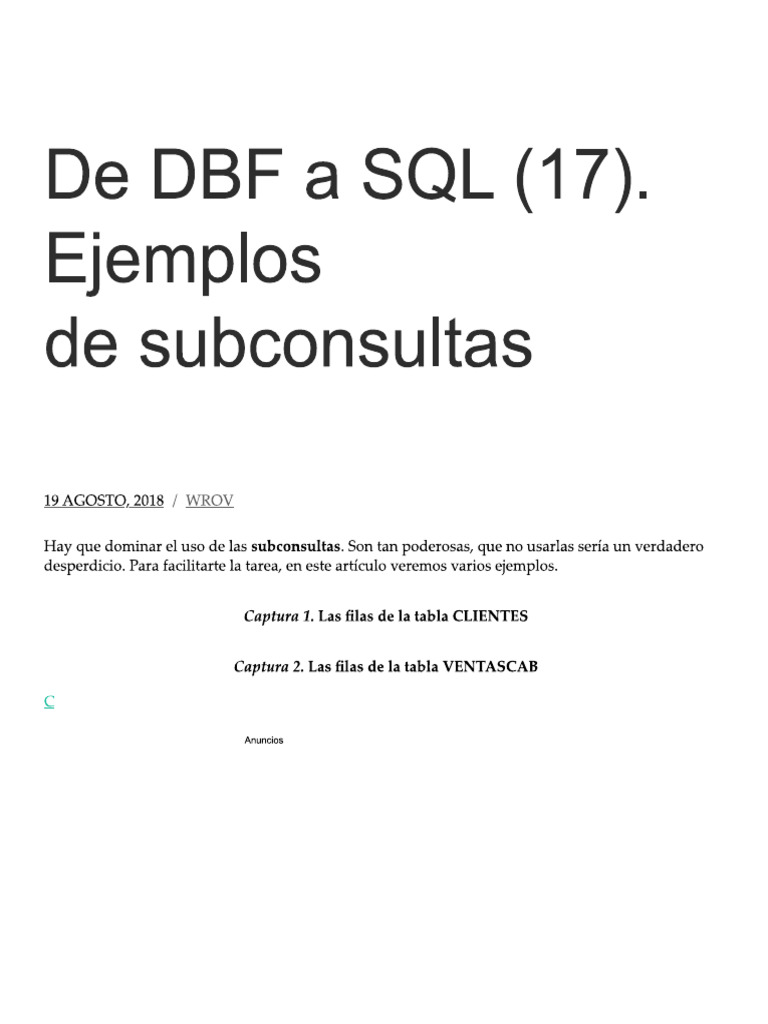 De DBF A SQL - Ejemplos de Subconsultas | PDF