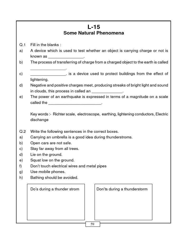 Class 8 Science Worksheet - Some Natural Phenomena Part B | PDF