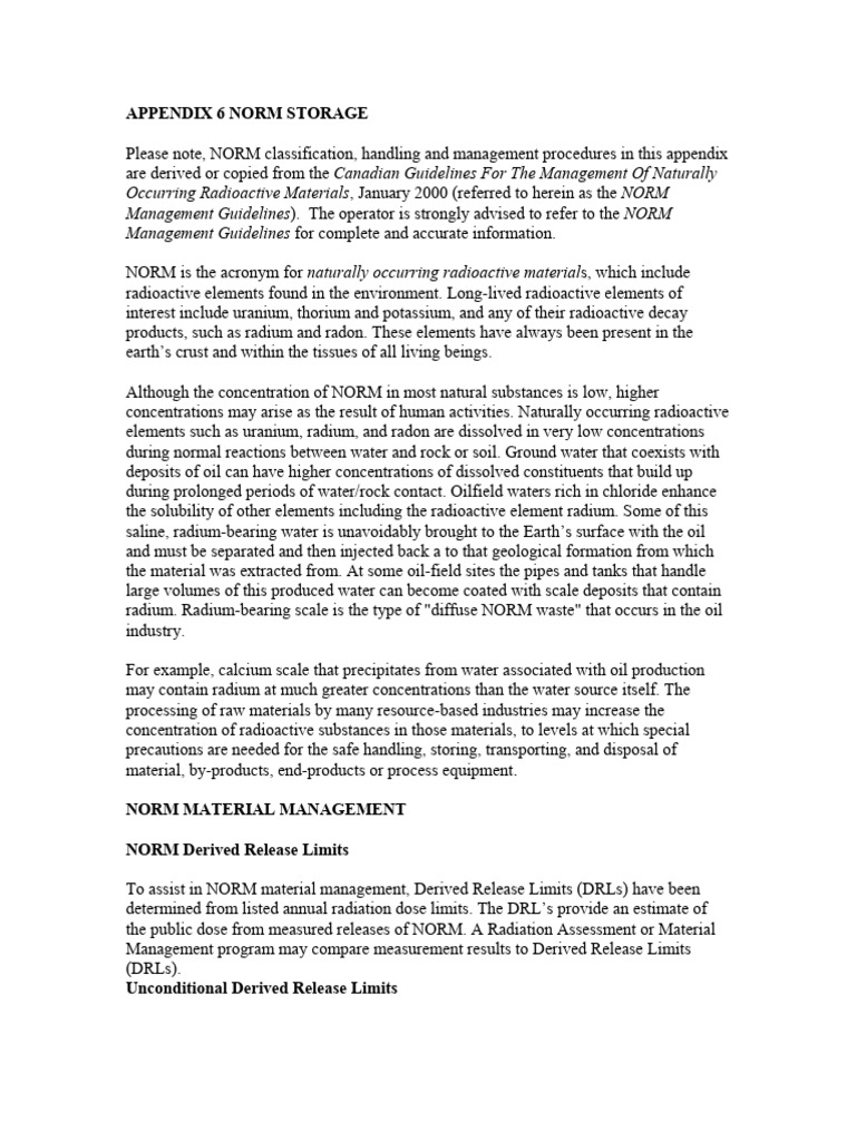 84464-PDB ENV 14 Appendix 6 of S-01 Draft NORM Storage Requirements ...