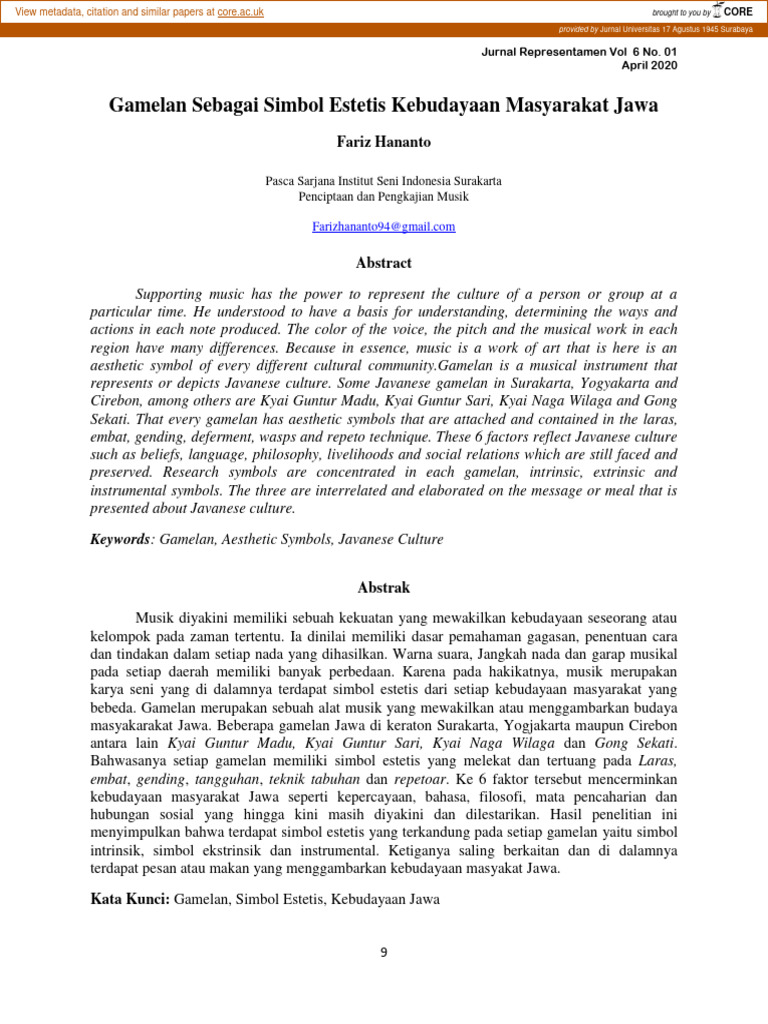 Gamelan Sebagai Simbol Estetis Kebudayaan Masyarakat Jawa | PDF | Seni