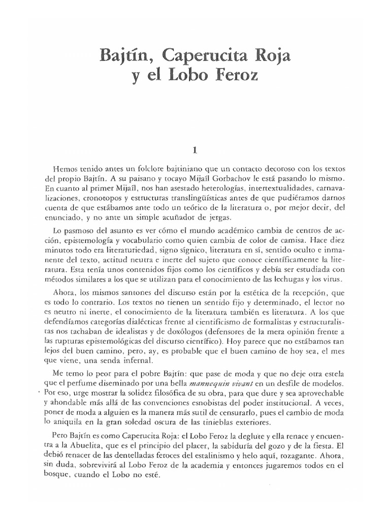 Bajtin Caperucita Roja y El Lobo Feroz 943730 | PDF | Intertextualidad | La risa
