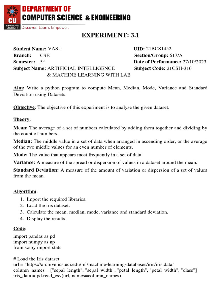 Python Data Analysis: Stats Computation | PDF | Median | Variance