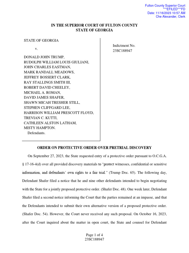 Mcafee Protective Order Georgia Vs Trump Et Al | PDF | Discovery (Law ...