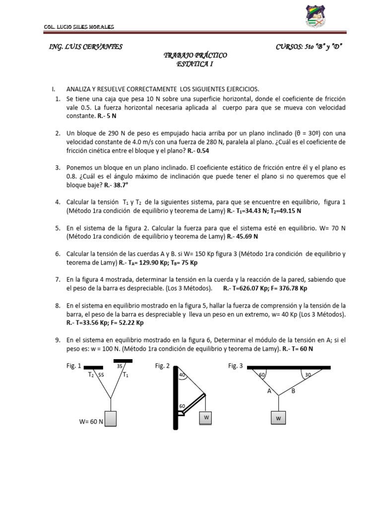 Trabajo Practico de Estatica | PDF | Fricción | Mecanica clasica