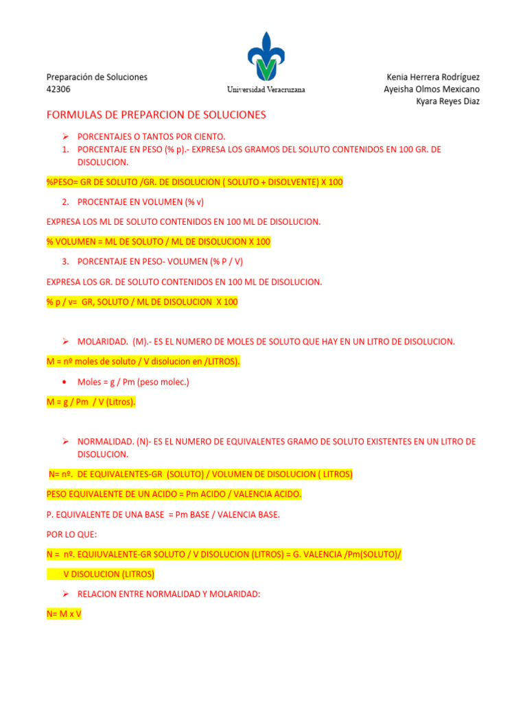 Formulas de Preparcion de Soluciones (1) | PDF | Concentración ...