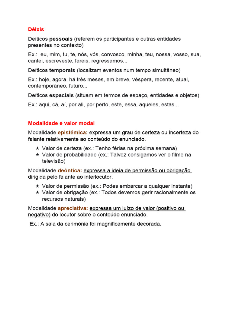 Dêixis, Modalidade e Valor Modal | PDF