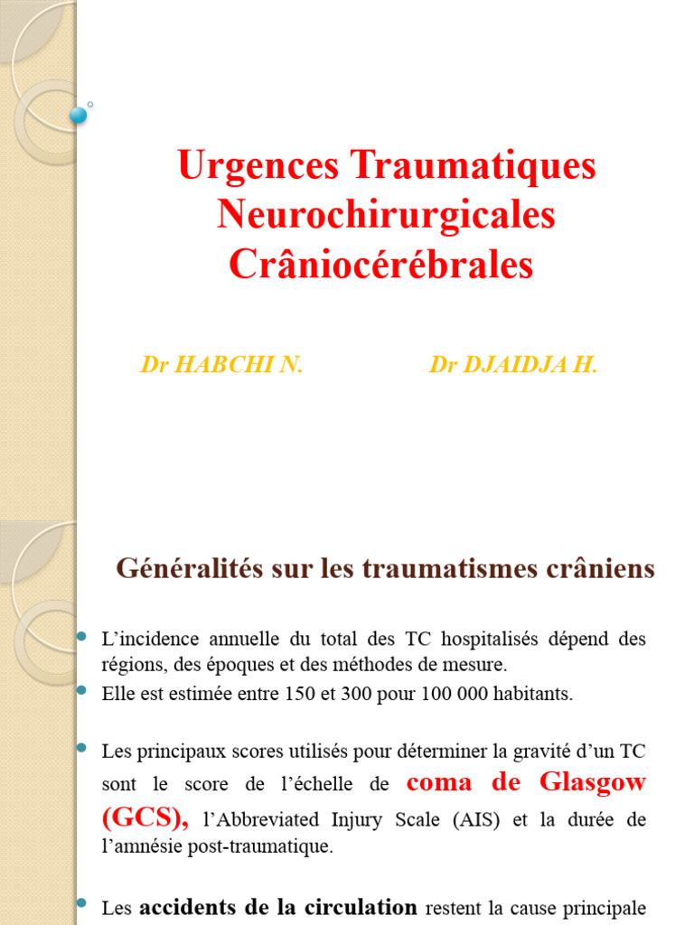 Urgences Neurochirurgicales Crâniennes | PDF | Traumatisme crânien | Coma