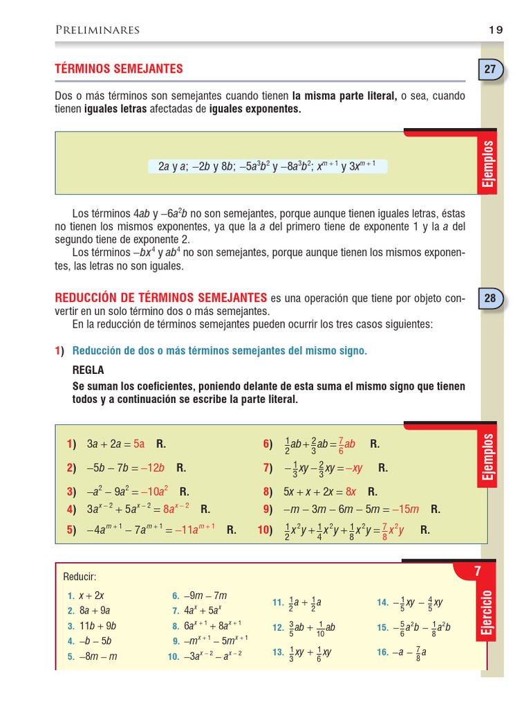 Ejemplos de Suma de Términos Semejantes | PDF | Matemática Elemental ...