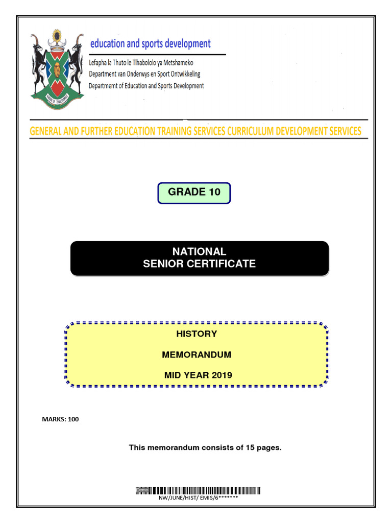 History GR 10 Memo | PDF | Slavery