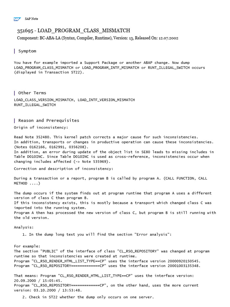 Load - Program - Class - Mismatch: Symptom | PDF | Data Management | Software