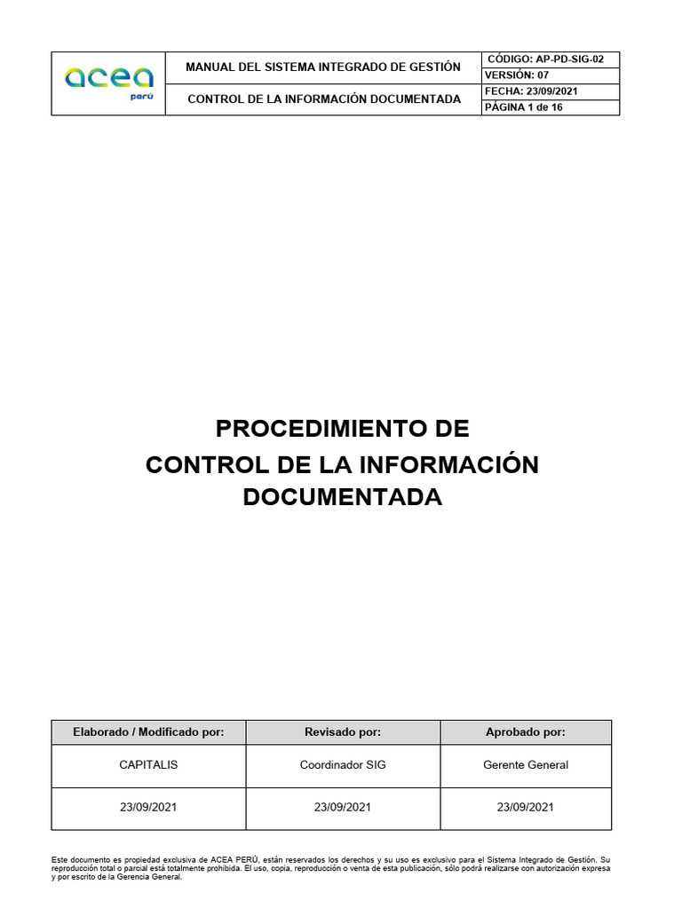AP-PD-SIG-02 Control de La Información Documentada Ver.06 | PDF ...