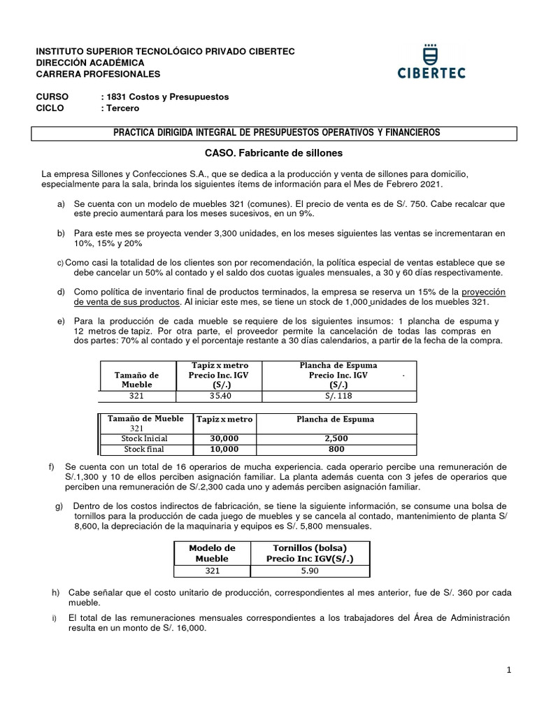 Caso - Sillones Presupuestos | PDF | Presupuesto | Economias