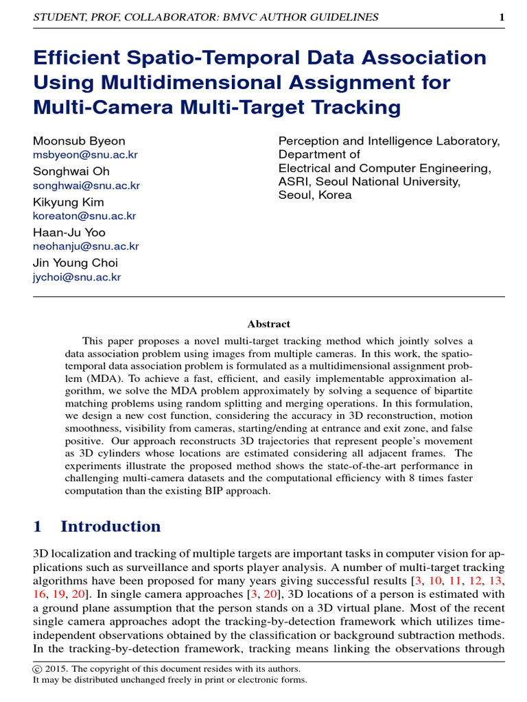Efficient Spatio-Temporal Data Association Using Multidimensional Assignment For Multi-Camera ...