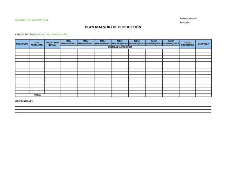 Formato-Para-Plan-Maestro-De-Produccion UJMV JULIO 2023 | PDF