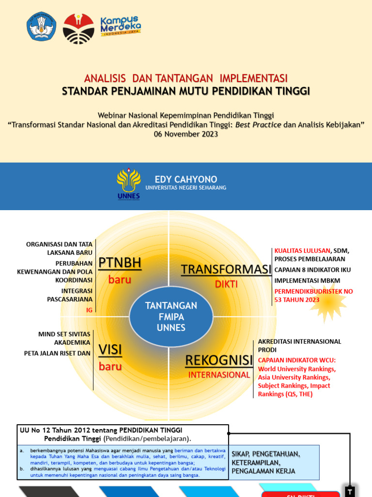 ANALISIS DAN TANTANGAN IMPLEMENTASI STANDAR PENJAMINAN MUTU PENDIDIKAN TINGGI-Edy Cahyono | PDF