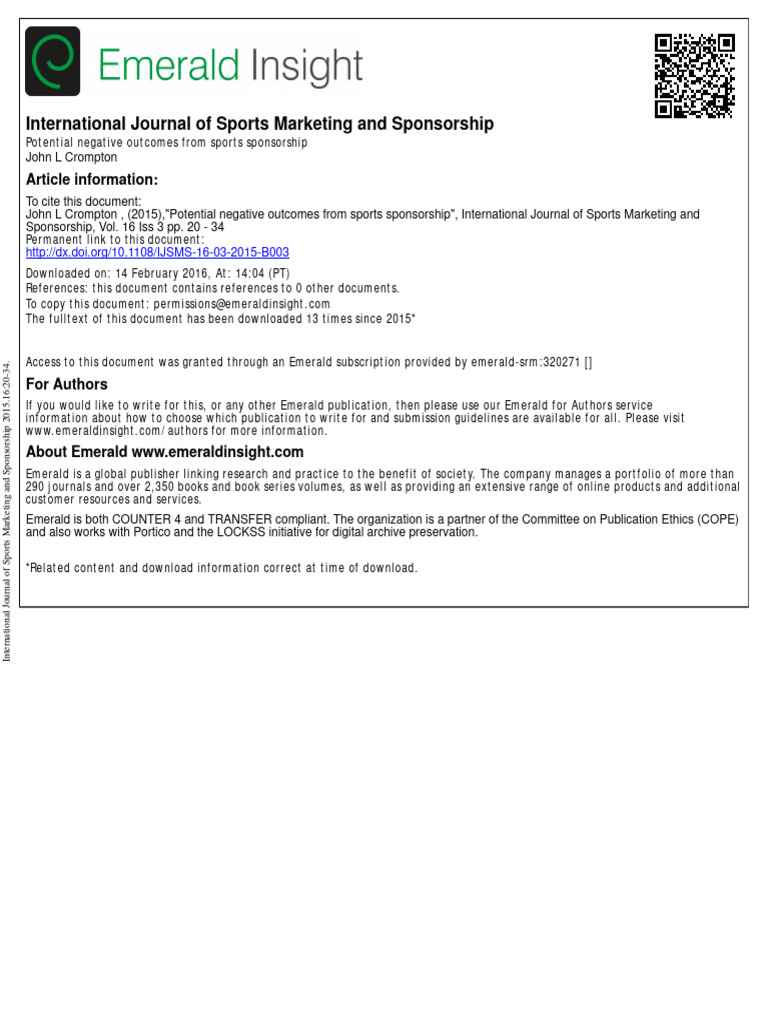Risks in Sports Sponsorship | PDF | Risk | Sponsor (Commercial)