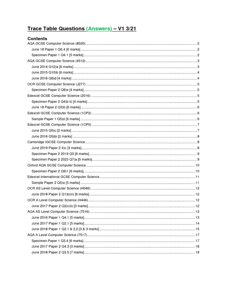 Trace Table Questions Answers | PDF | Career And Technical Education ... Trace Table Questions Answers | PDF | Career And Technical Education ...