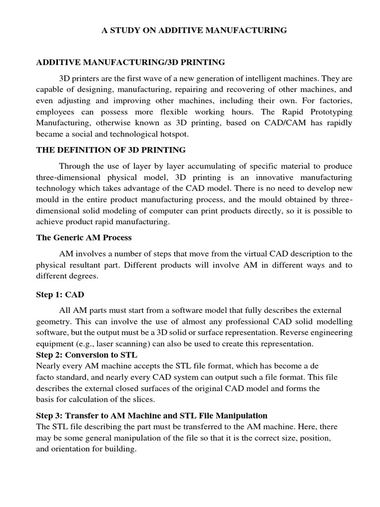 Additive Manufacturing Overview | PDF | 3 D Printing | 3 D Modeling