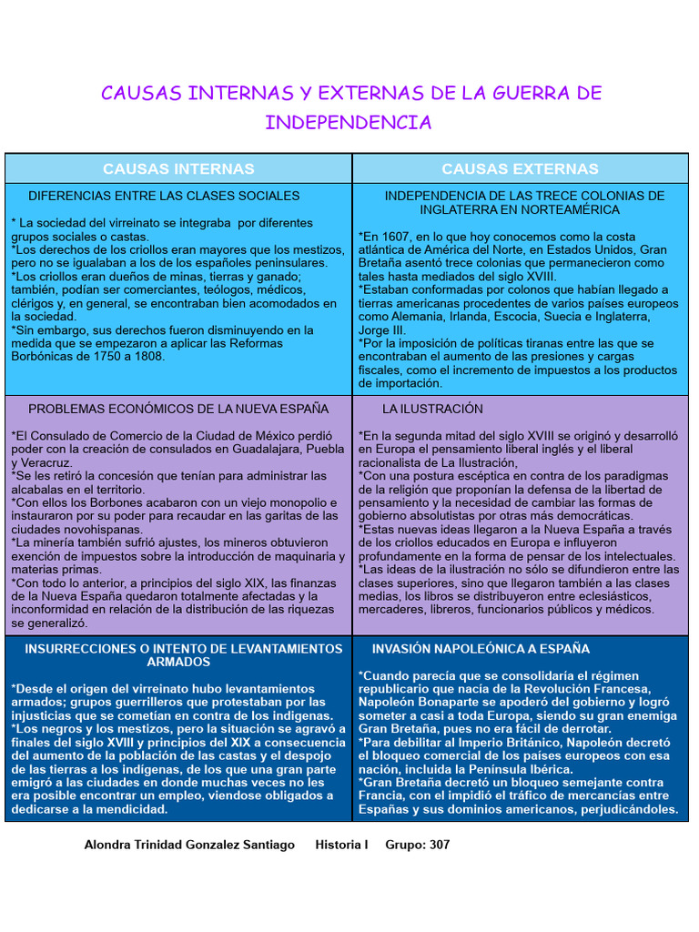 CAUSAS INTERNAS Y EXTERNAS DE LA GUERRA DE INDEPENDENCIA | PDF | Nueva españa | Imperio español