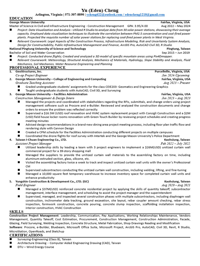 Yu-Cheng Resume Wind | PDF | Engineering | George Mason University