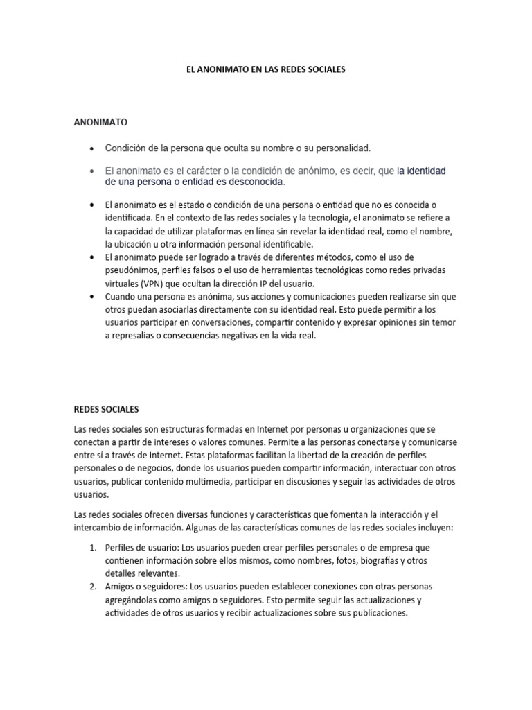 Anonimato en Redes Sociales: Pros y Contras | PDF | Servicio de redes ...