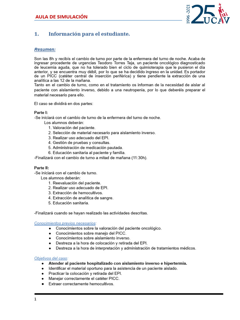 Paciente Aislado. Información Al Estudiante. | PDF
