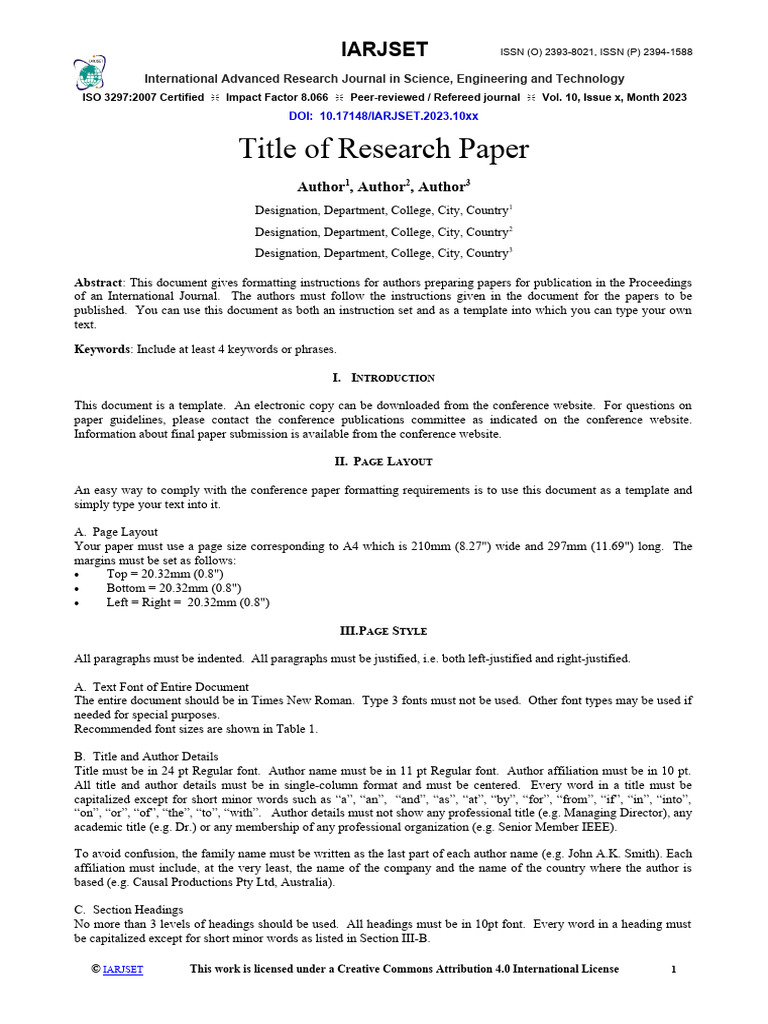 IARJSET Paper Format | PDF | International Standard Serial Number ...